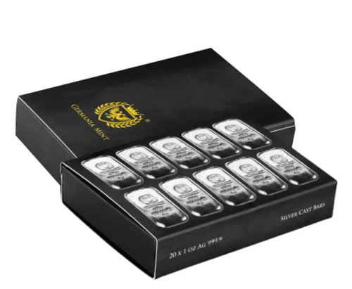 20 X Germania Mint Premium Cast Bars 1 oz Silver .9999 (In Box) Shiny ...