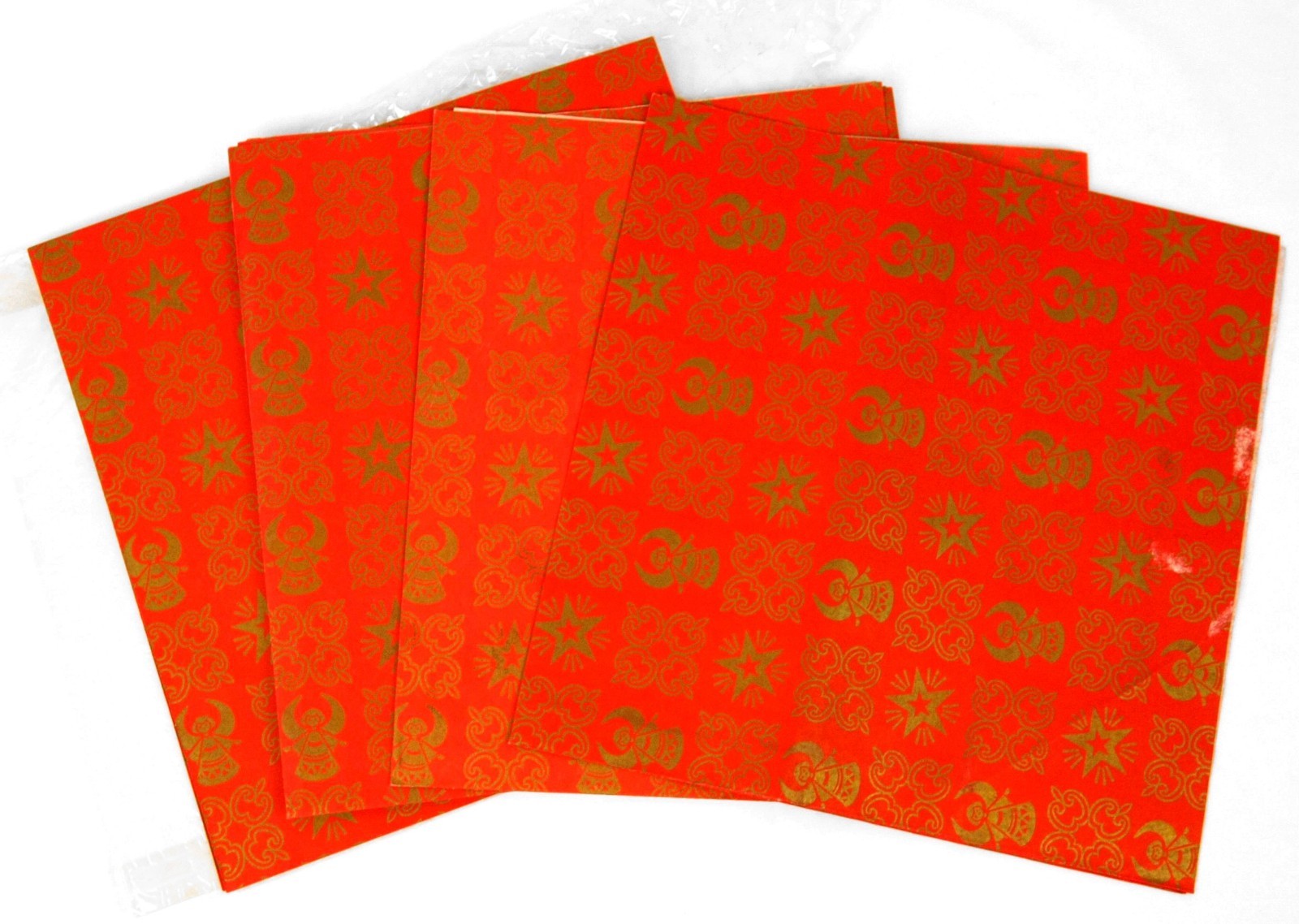 Vintage Christmas Gift Wrap Wrapping Paper Red Gold Stars Angels ...
