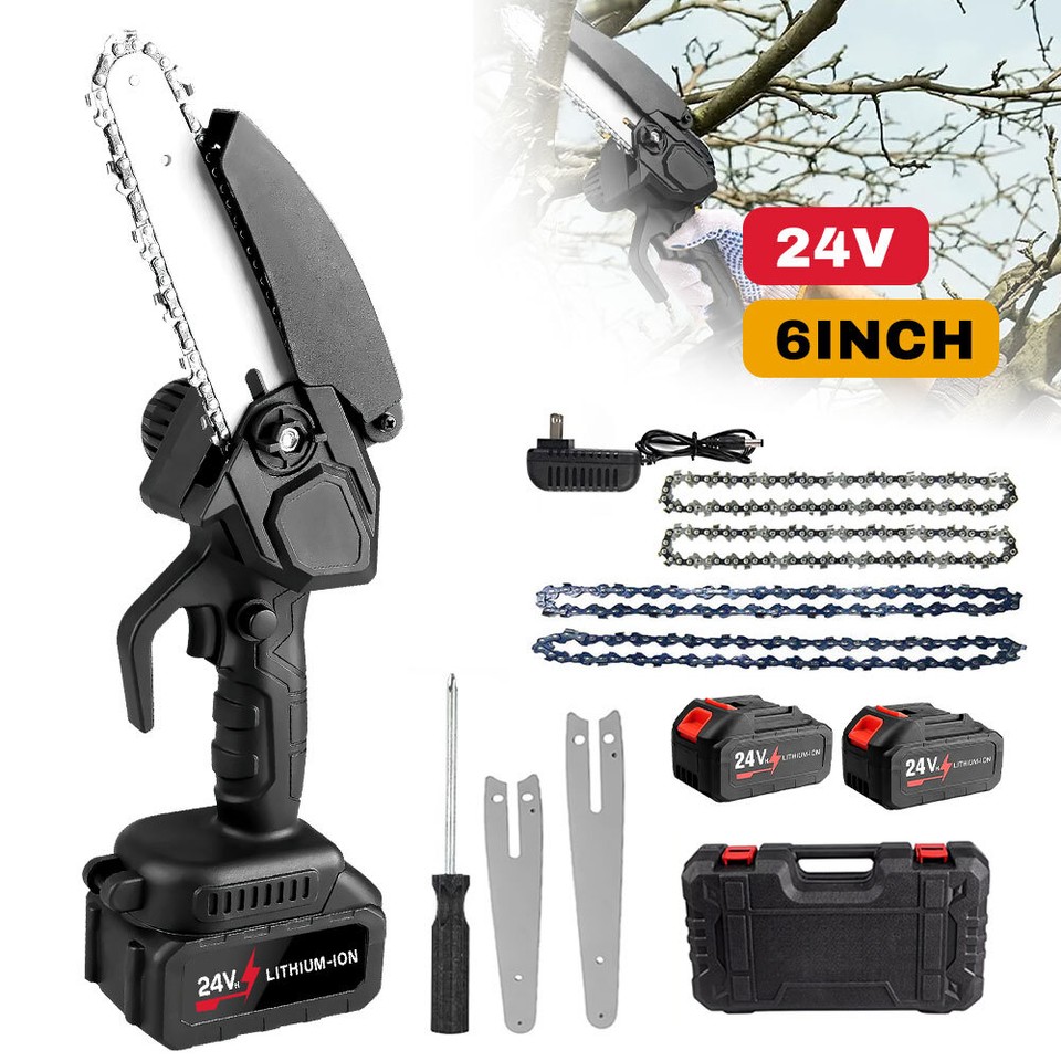 4”/6"Mini chainsaw Electric Wood Cutter Cordless Chain Saw w/2 Battery ...