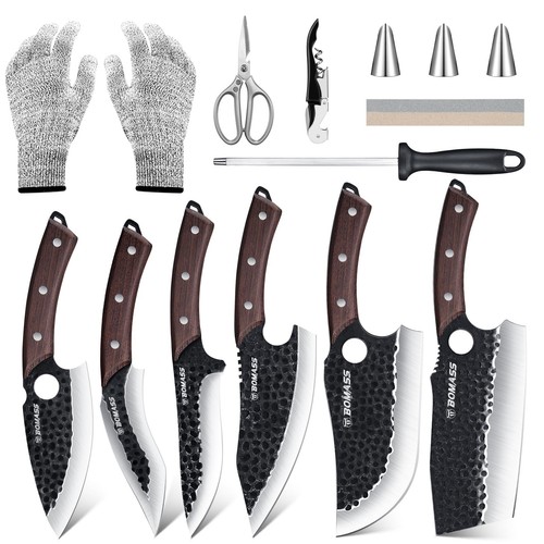 13PCS Butcher Knife Set Hand Forged Serbian Chef Knife, Meat Cleaver ...