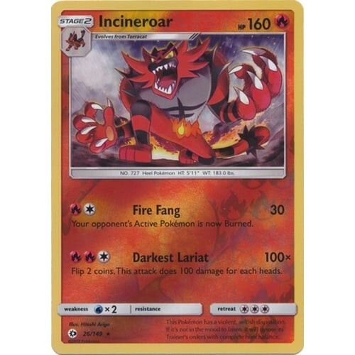 Incineroar 26/149 Sun & Moon Reverse Holo Pokemon Card NM | eBay