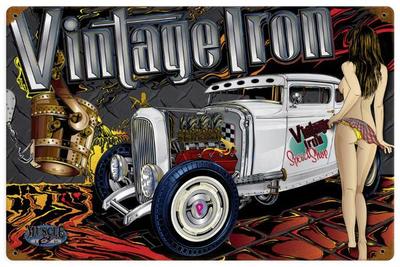 Hot Rod Rat Rod Pin Up Girl Metal Sign Man Cave Garage Body Shop Club ...