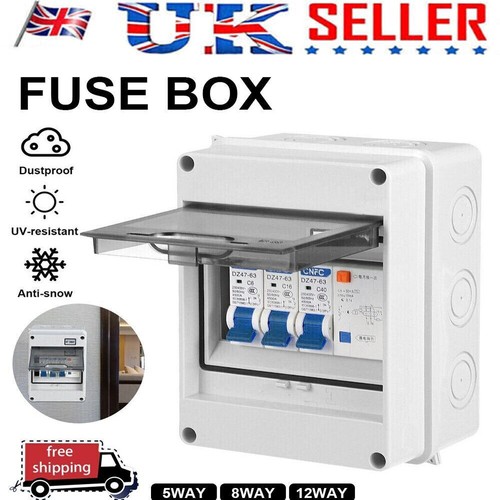 5/8/12 Way Consumer Unit DIN Rail Distribution Enclosure Box IP65 ...