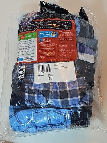 New 3XL Hanes Men's Woven Boxers 6-Pack blue plaid stretch waist cool ...