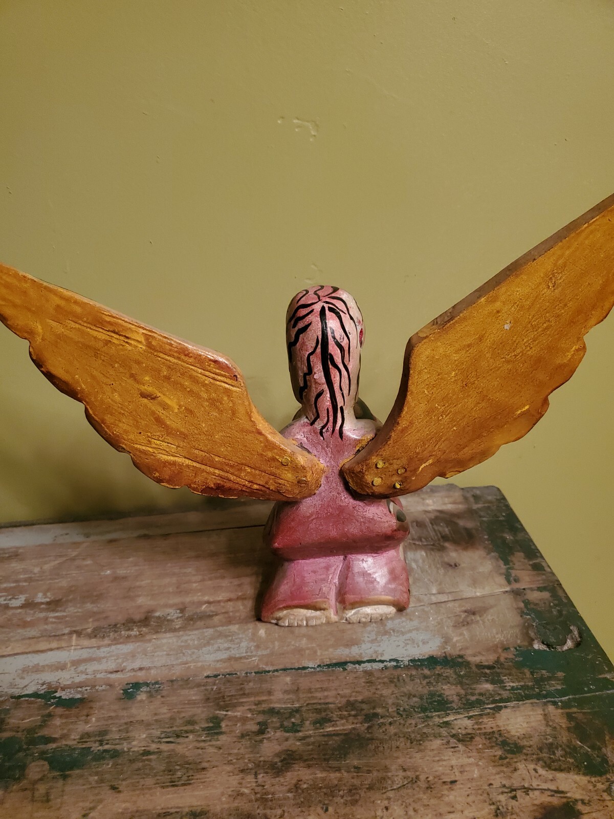 Mexican Folk Art Wood Day of the Dead Skeleton Cherub Winged Wings Hand ...