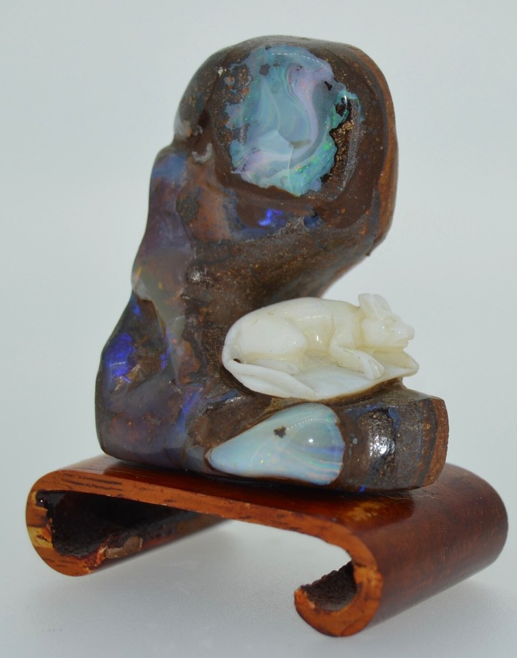 Black Boulder Opal & Australian Opal Carved Mouse Netsuke Figure | eBay