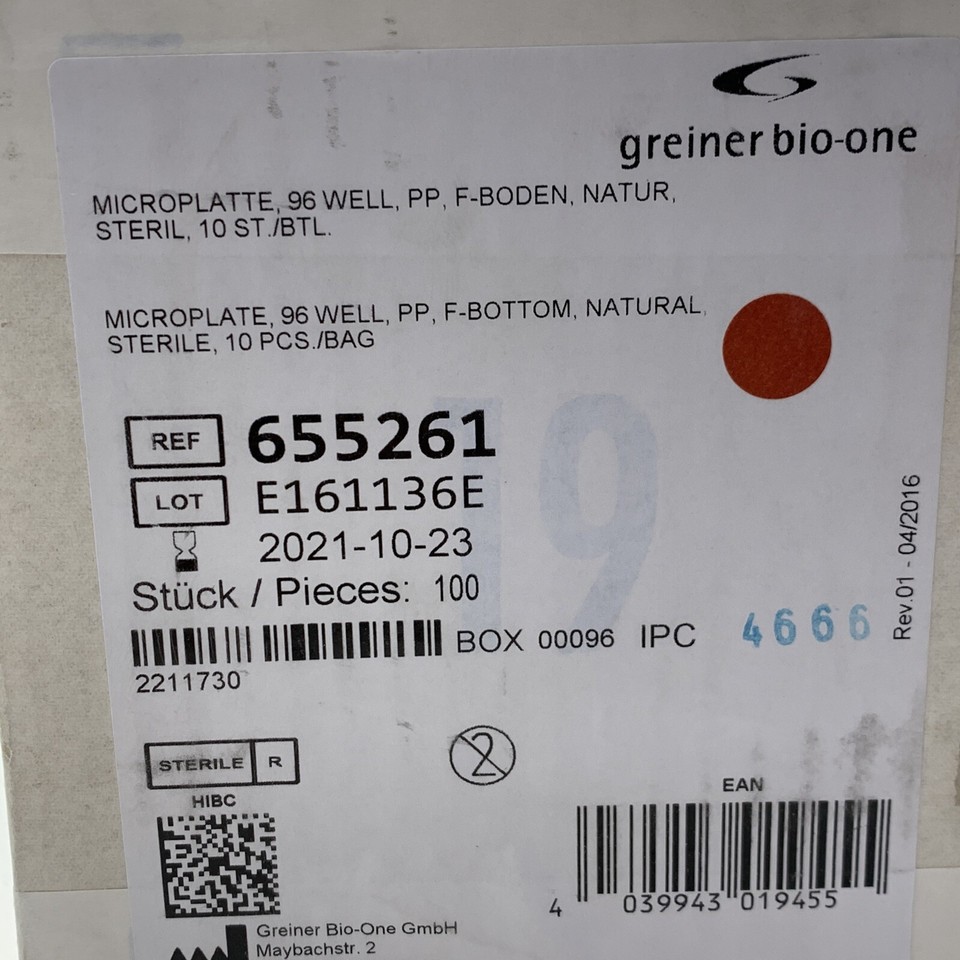 (100) Greiner Bio-one 655261 Sterile F-Bottom Microplate 96-Well ...