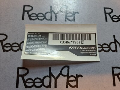 GBA SP AGS-101 sticker replacement OEM USED back decal Gameboy Advance ...
