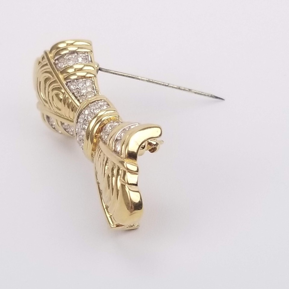 Nina Ricci Gold Plated Brooch/Pin/Pendant with Swarovski Crystals Bow ...