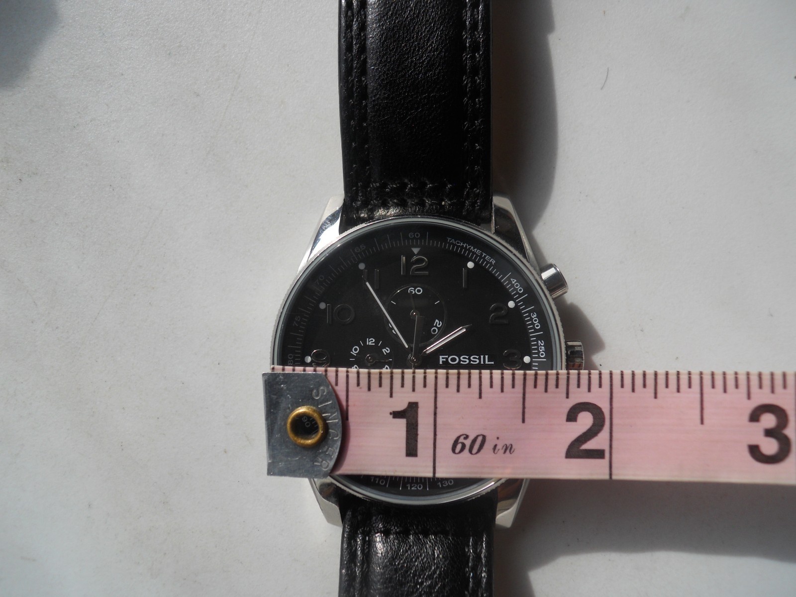 Fossil chronograph men's blk leather band.quartz Analog & battery watch ...