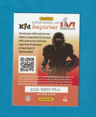 2021 Panini NFL Super Bowl LVI Kid Reporter Access code card | eBay