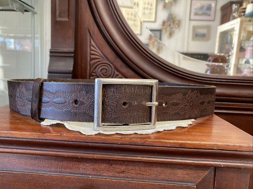 Womens Tooled Floral Brazilian Leather Belt Silver Buckle India BOHO ...