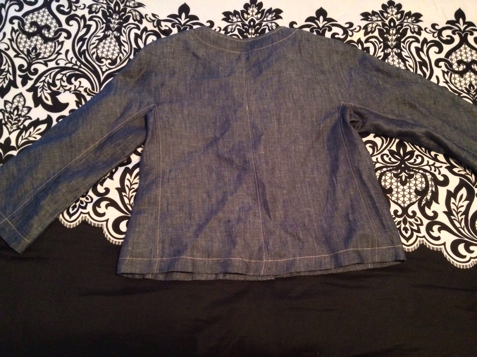 TALBOTS Women 100% Linen Jean Denim Jacket w/Bow 3/4 Sleeve Blue 2 MINT ...