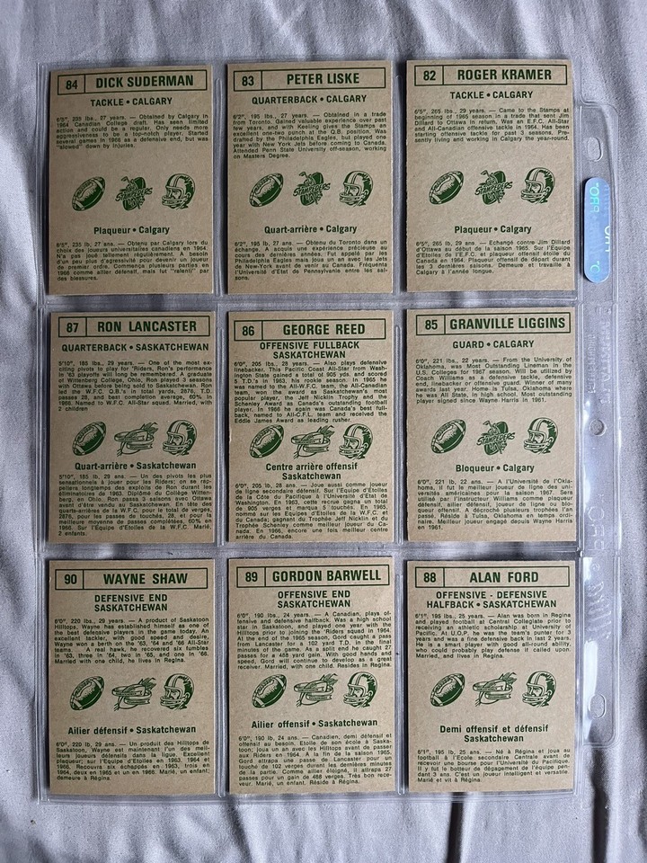 1968 O-PEE-CHEE CFL FOOTBALL SET EX- SHAPE '68 OPC 132 Cards MINE As ...