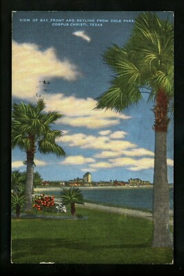 Texas TX postcard Corpus Christi, Bay Front Skyline Cole Park linen ...