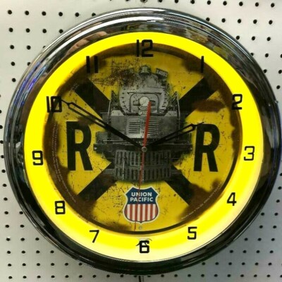 16" Union Pacific Railroad Crossing Sign Neon Clock Rail Road | eBay