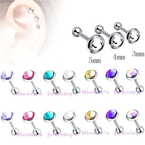 3pcs 16G Gem Top Tragus Cartilage Helix Bar Ear Ring Piercing Studs 3mm ...