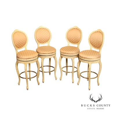 French Style Vintage Set Four Crackle Painted Bar Stools | eBay