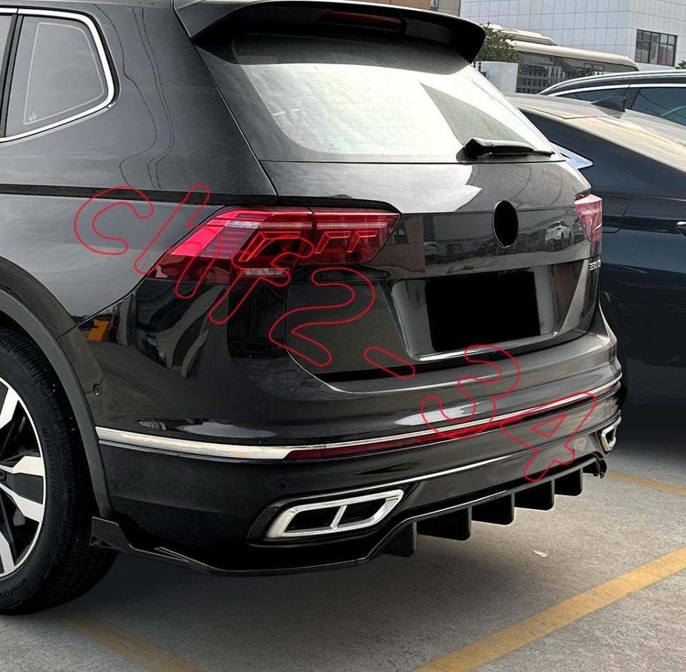 For Volkswagen Tiguan R-Line 2021-2024 Gloss Black Rear Bumper Diffuser ...