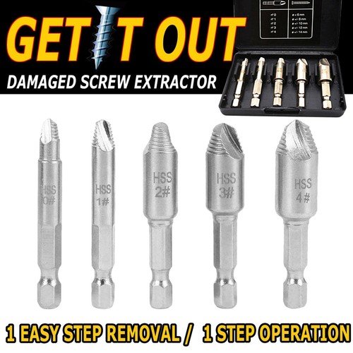 5 Pcs Stud Screw Extractor Remover 1/4 Inch Hex Shank Damaged Bolt Easy ...