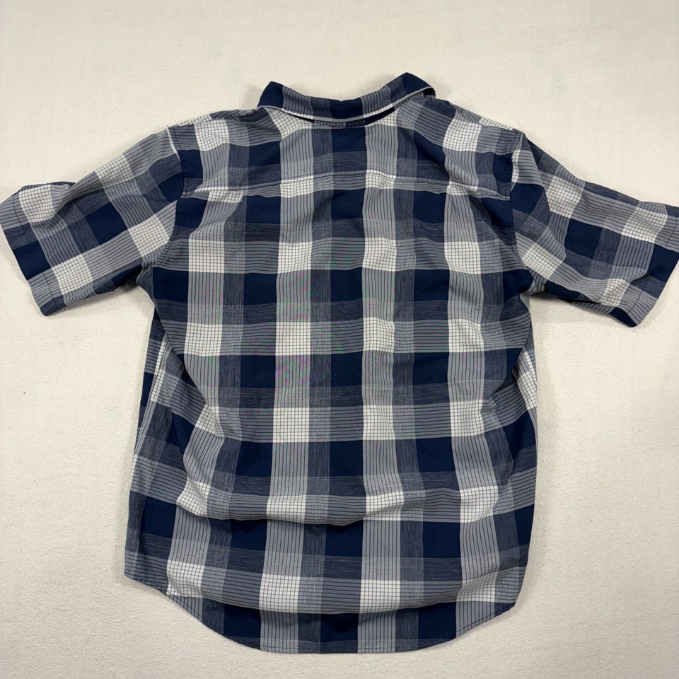 Orvis Men's Short Sleeve Woven Tech Shirt L Blue Plaid Logo Pockets ...