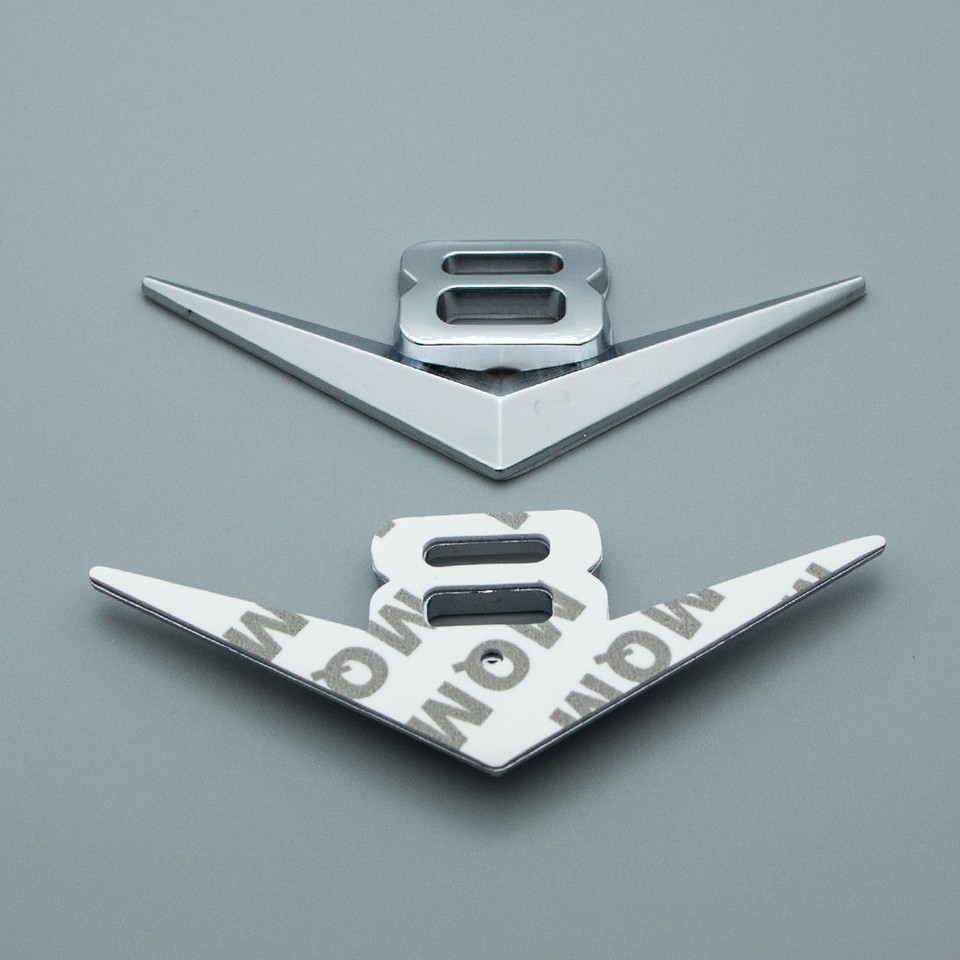 2x Silver Chrome V8 Metal Side Wing Emblem Sport Turbo Engine Rear ...