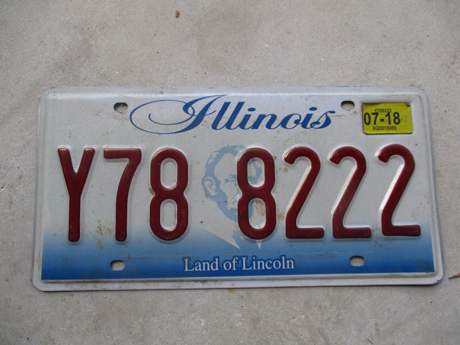 Illinois 2018 license plate # Y78 8222 | eBay