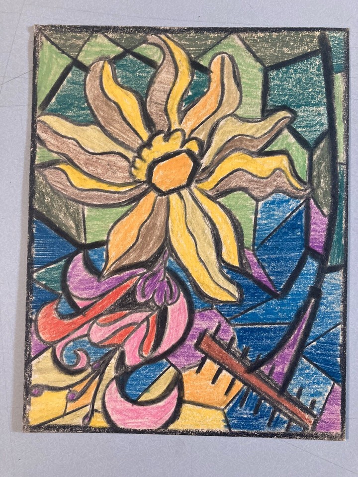 Very Beautiful Drawing Flower Rake Color Pencil Plant Paper 1950 ...