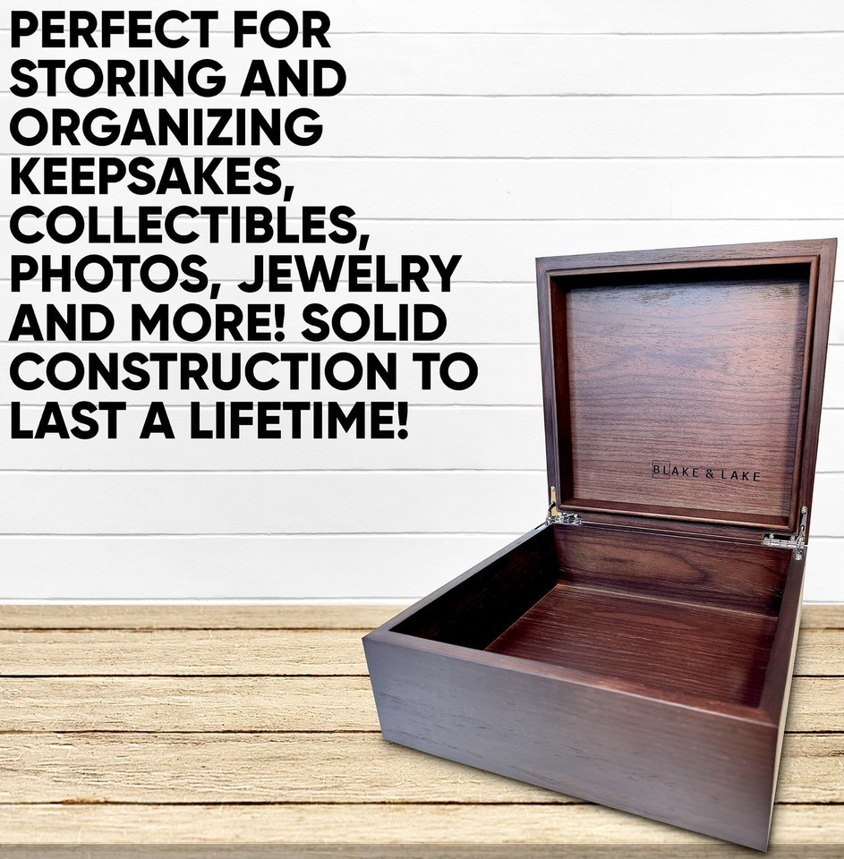 Blake & Lake Wooden Box with Hinged Lid - Solid Walnut Wood Eco Box ...