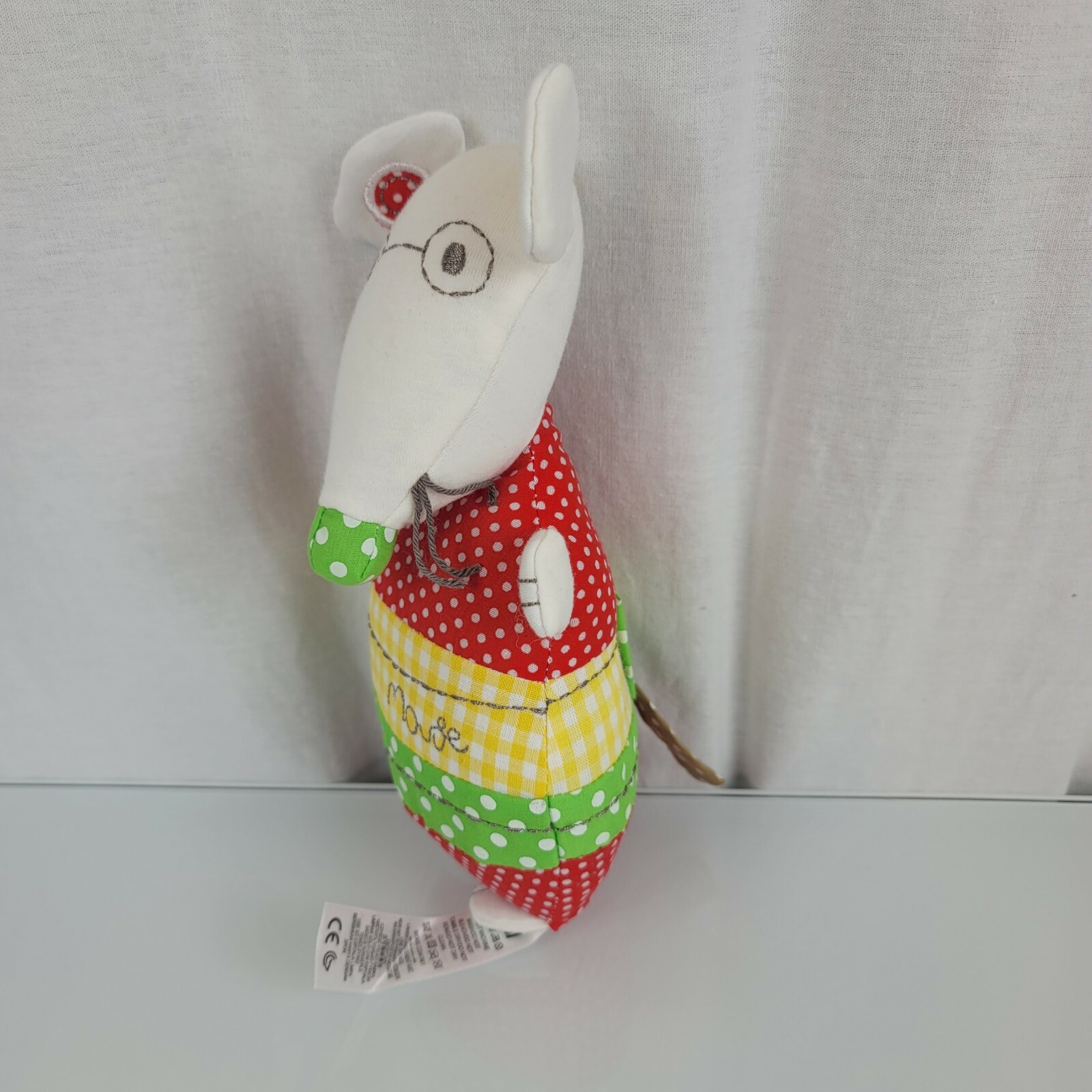 Mothercare Stuffed Plush Cloth Mouse Chime Rattle Baby Toy White Red ...