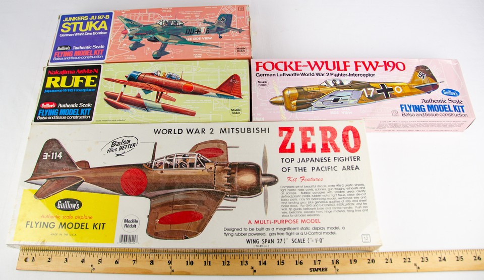 Guillow's WW2 FW-190 Zero JU 87-B Stuka A6M2-N Rufe Model Plane Kit 4P ...