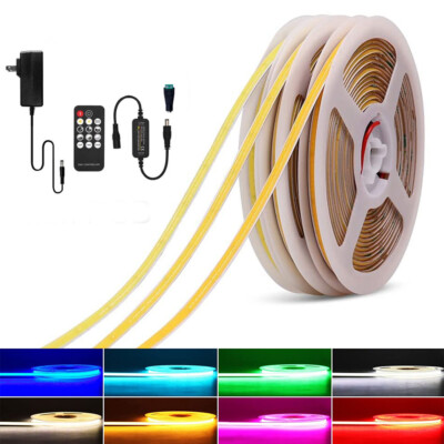 3mm LED Strip Light Set COB Strip Dimmable Tape Light Adapter RF Remote ...