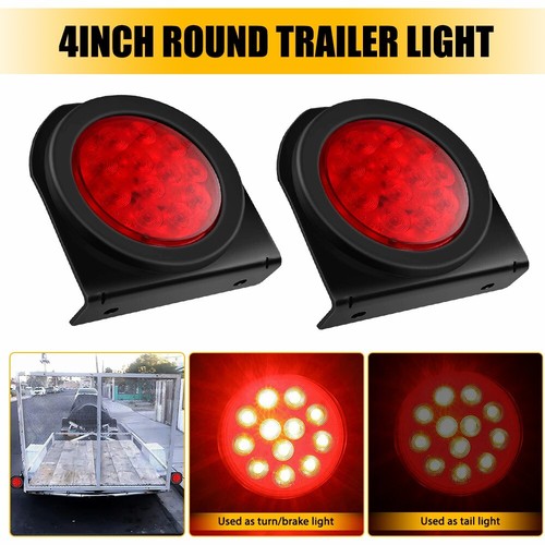 2PCS 4Inch Round Tail Lights w/ Mounting Bracket Red Waterproof Lights ...