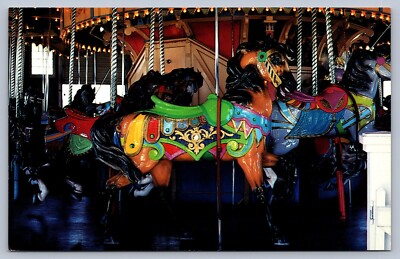 Postcard Hull MA Carousel Under the Clock Colorful Carousel Horses | eBay