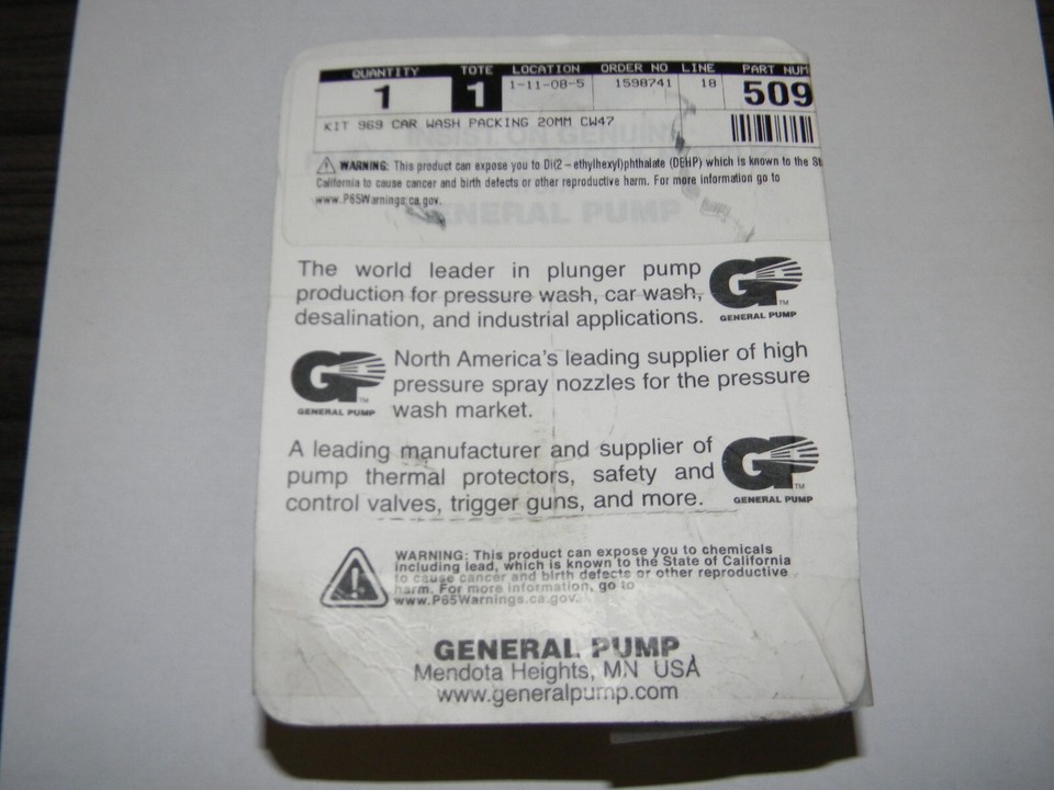 General Pump Kit 969 Car Wash Packing Kit for 20mm CW2040 Pumps GP K969 ...