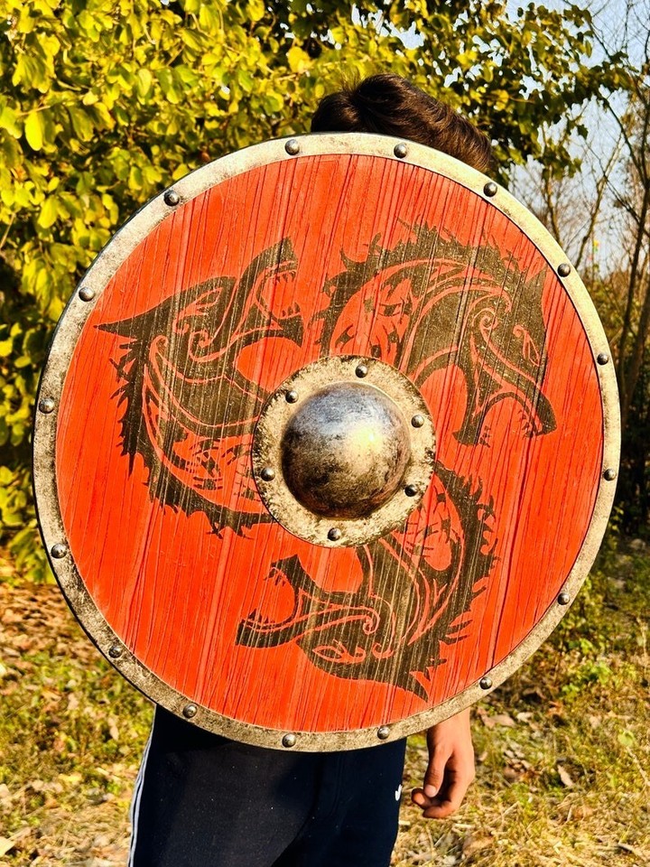 Antique Looking Battle Ready Warriors Choice Solid Wooden Shield ...