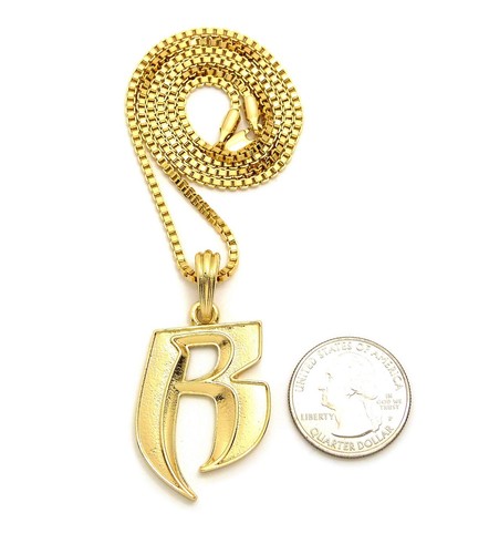 NEW 'R' RUFF RYDERS PENDANT & 24" BOX/CUBAN/ROPE CHAIN HIP HOP NECKLACE ...