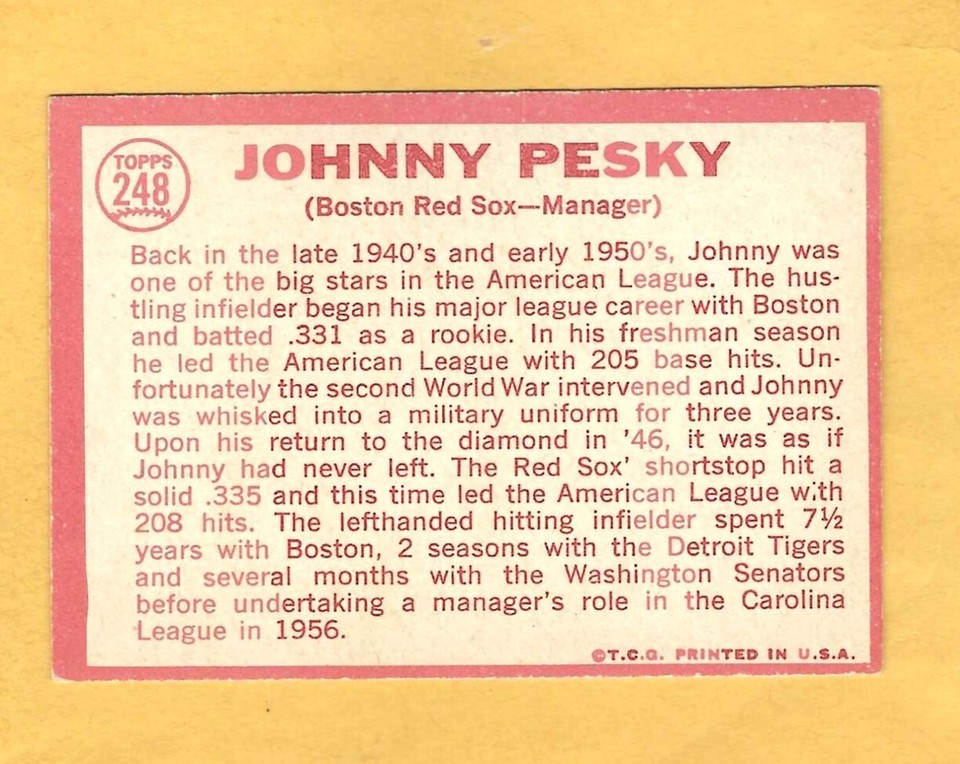 1964 topps set break # 248 JOHNNY PESKY boston red sox manager NM | eBay