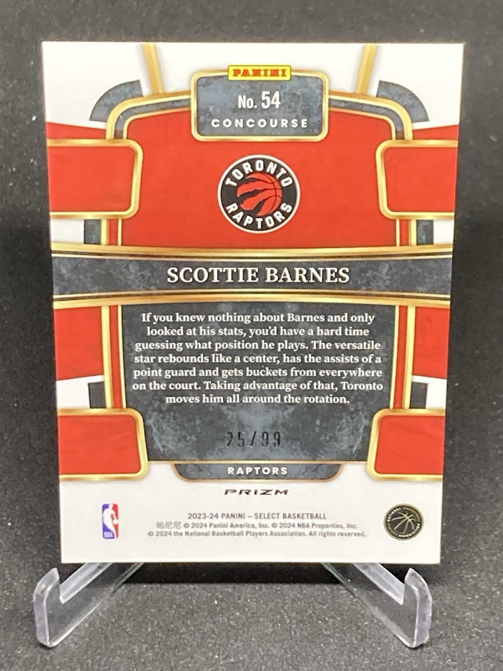 Scottie Barnes 2023-24 Panini Select NBA Concourse 54 Pink Cracked Ice ...