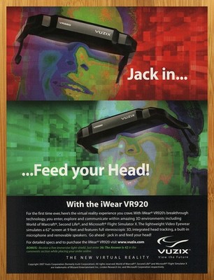 2007 Vuzix iWear VR920 Print Ad/Poster VR Virtual Reality PC Computer ...