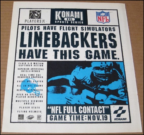 1995 Konami NFL Full Contact Print Ad Video Game Advertisement 10x12 ...
