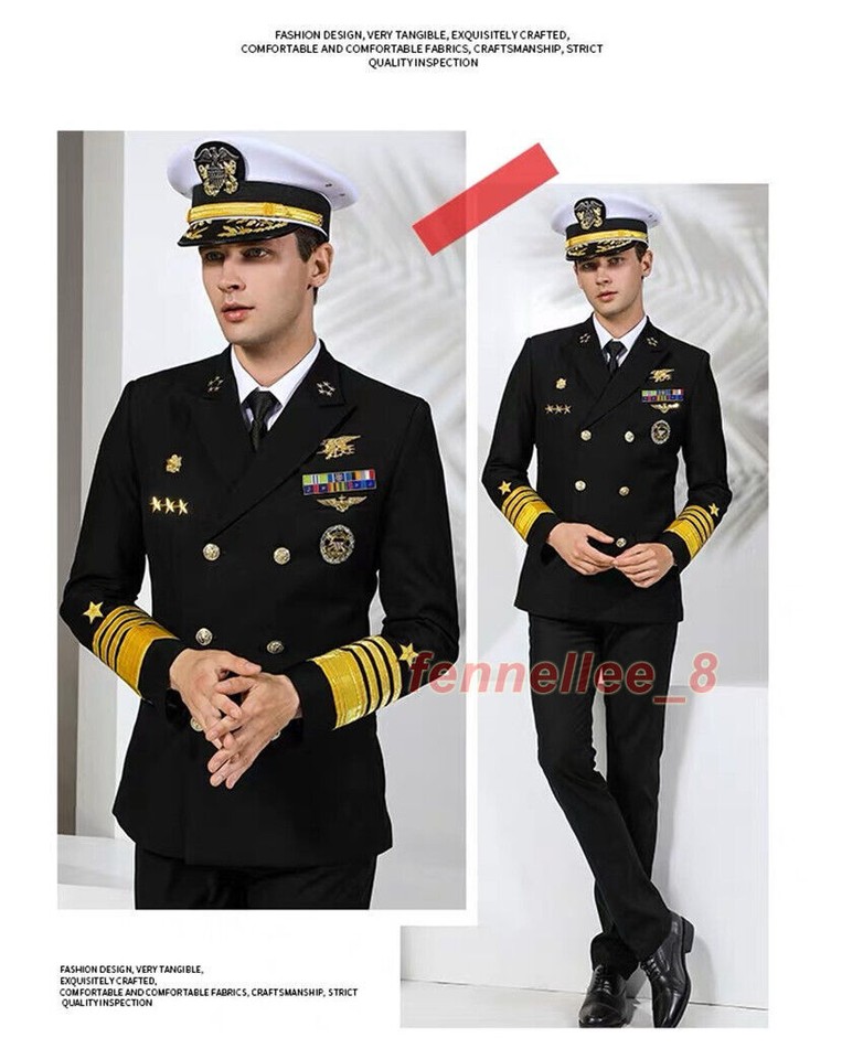 U.S. Navy Admiral Captain Officer Uniform Double-breasted Jacket Pants ...