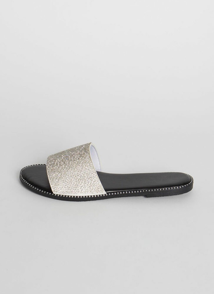 New Women's Open Toe Jeweled Rhinestone Band Slides Flat Sandal Shoes ...