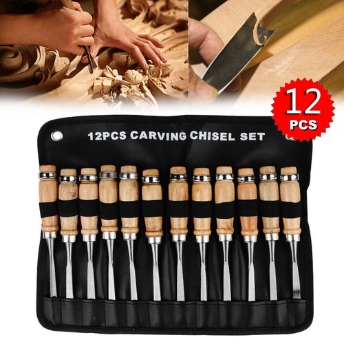 12 Pcs Wood Carving Hand Chisel Tool Set Professional DIY Woodworking ...