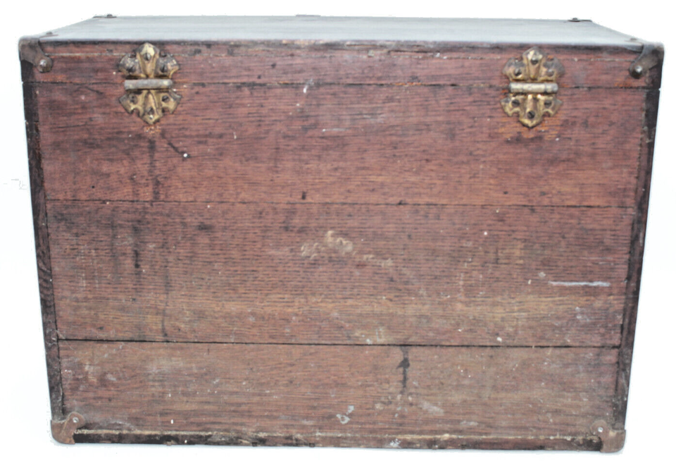 Vtg Antique 10x14x20" Machinist Wood Tool Chest Box CORBIN USA Lock ...