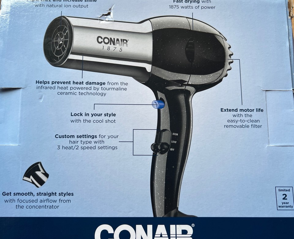 Conair Full Size Pro Hair Dryer Ionic Conditioning FAST DRY With 1875 ...