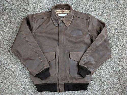 Vintage FlexJet US Wings Inc A-1 Bomber Flight Jacket Leather Brown XL ...
