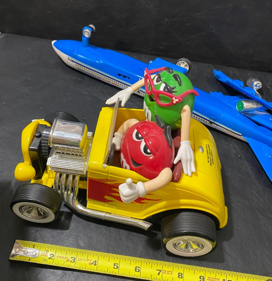 M&M airbus ultrasonic plane (broken) w/ hot rod candy dispenser toy lot ...