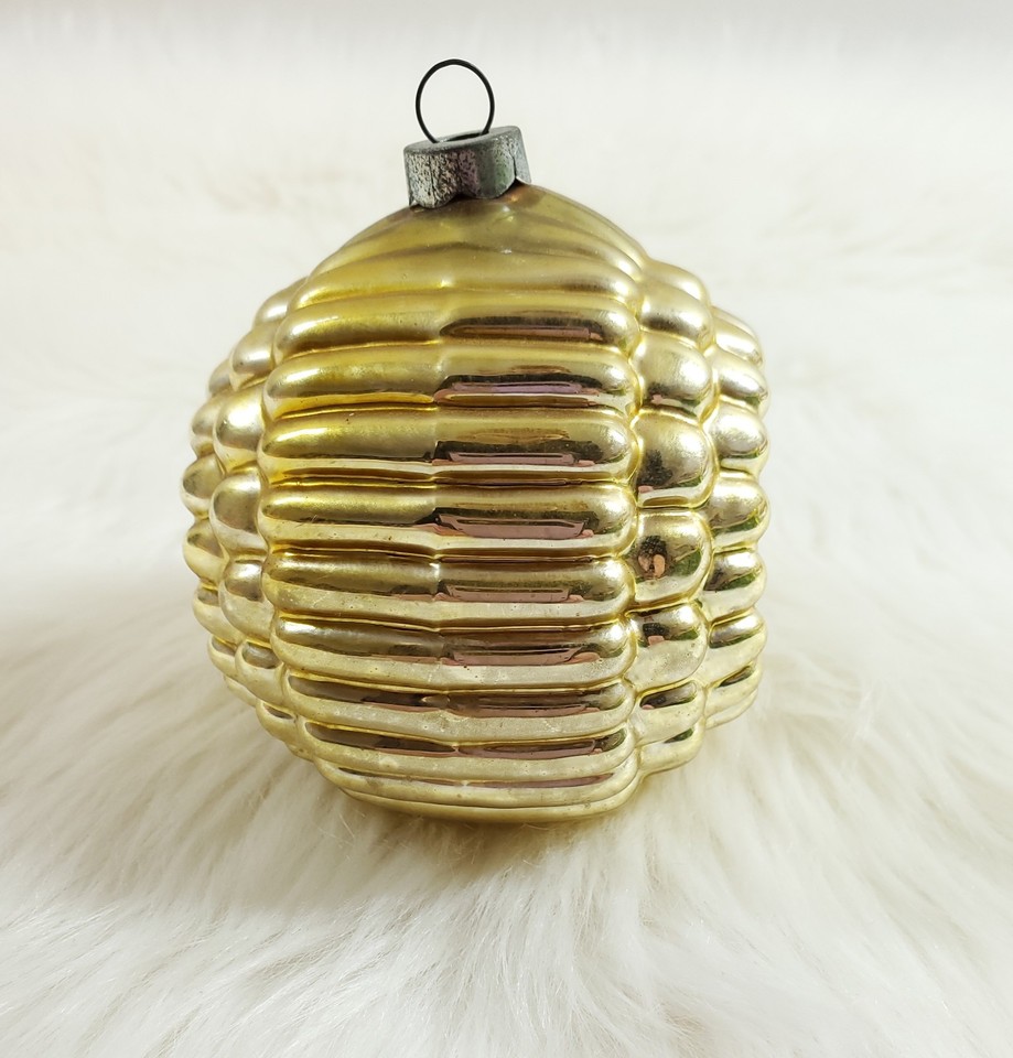 Vintage Shiny Brite JUMBO Bumpy Double Indent Gold Glass Christmas ...