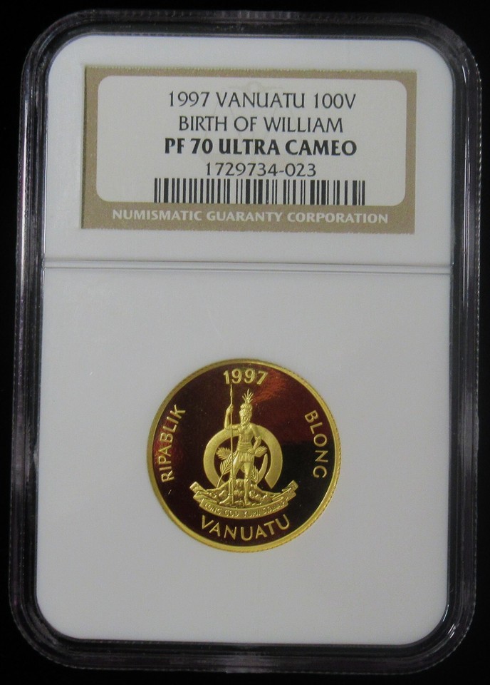 Vanuatu: 1997 Gold 100 Vatu Birth of Prince William KM-39 NGC Proof-70 ...